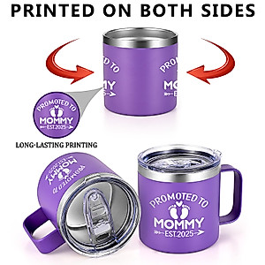 GINGPROUS New Mom Gifts, 14oz Promoted To Mommy Est 2025 Insulated Stainless Steel Coffee Mug, Mothers Day Gifts for New Mama To Be, First Time Mom, Mother, Mommy Pregnancy, Baby Shower, Purple