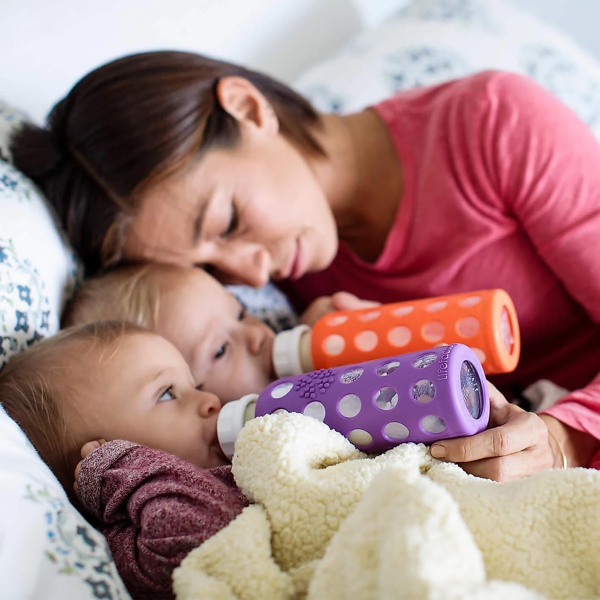 Lifefactory Glass Baby Bottles with Silicone Protection - 2-Pack, 9 Ounce Bottles, Grape & Kale