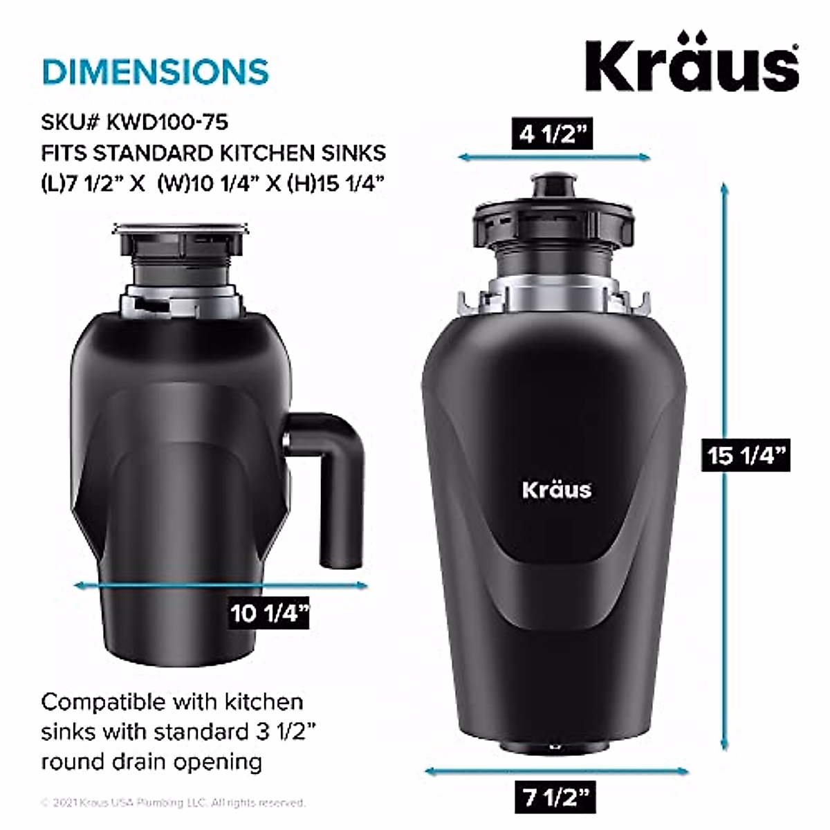 KRAUS Premier 32-inch 16 Gauge Undermount 50/50 Double Bowl Stainless Steel Kitchen Sink with WasteGuard™ Continuous Feed Garbage Disposal, KBU22-100-75MB