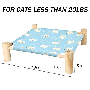 Patas Lague Hammock Bed, Small Dog/Cat Bed, Wooden Frame, Linen, Cooling, 19x19x5 inches, 20 lbs Weight Capacity