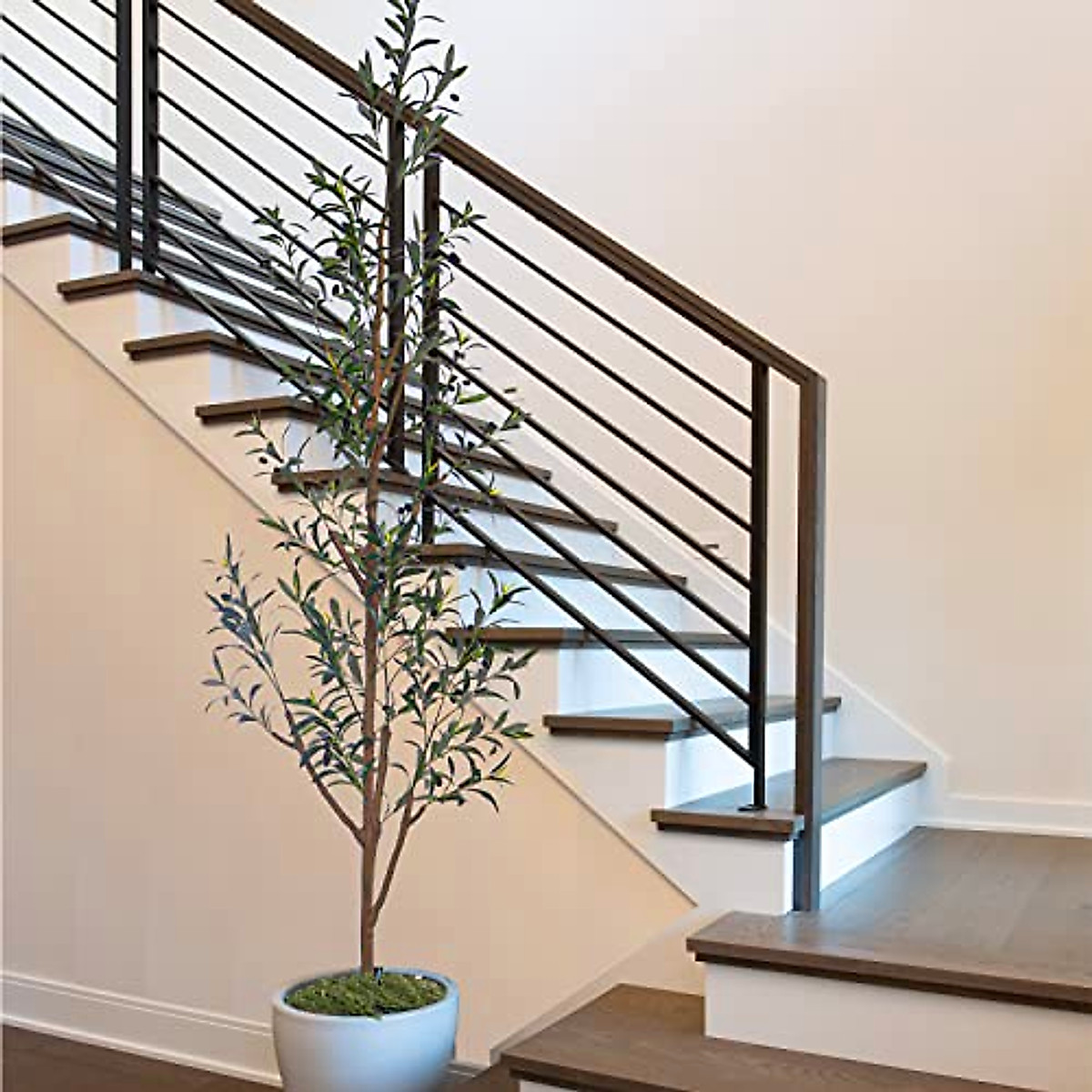 7.6FT (92'') Olive Tall Skinny Artificial Plants for Home Indoor, Fake Potted Olive Silk Tree for Modern Home Office Living Room Floor Decor Indoor