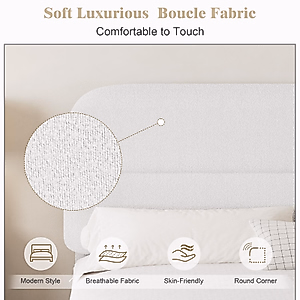 HOMBCK Queen Size Boucle Bed Frame, Upholstered Bed Frame with Headboard, Soft Cloud Bed Frame with Thickened Footboard, Rounded Corners, No Box Spring Needed, Easy Assembly, White