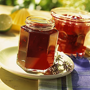 Woaiwo-q Hexagon Glass Jars, 4 oz 30 Pcs Hexagon Glass Honey Jars with Black Lids,Wooden Honey Sticks,Bronzy Bee Pendants,Small Tags,1.5m Jute Twine for Honey,Foods,Jams, Liquid and More..