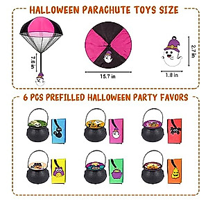Prefilled Halloween Cauldron Party Favors, 6 Pcs Parachute Toys for Kids Halloween Party Games Prizes Goodie Bag Fillers Pinata Stuffers Halloween Toys for Treat Bags Trick or Treat Classroom Gifts