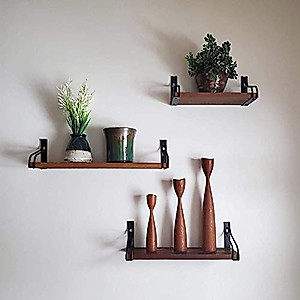 TJ.MOREE Bathroom Shelves Wall Mounted, Floating Shelves Set of 3, Rustic Wood Wall Storage Shelf Decor for Bedroom, Living Room, Kitchen, Office - Carbonized Brown