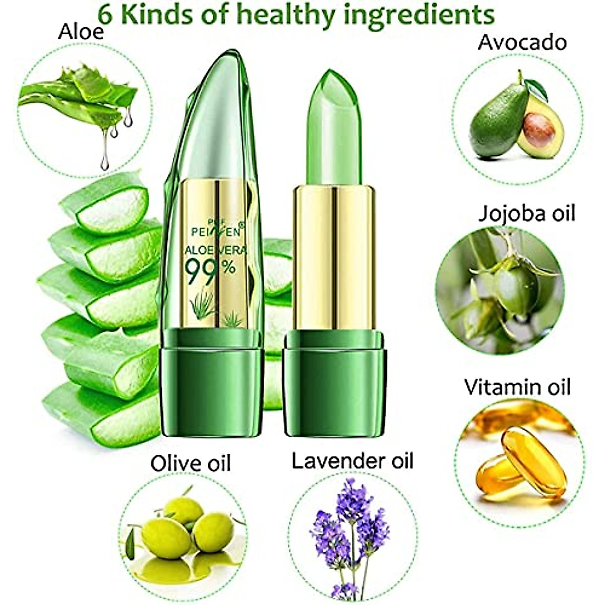 Amazfly 2 Pcs Aloe Vera Lipstick, Clear Jelly Lipsticks, Magic Temperature Color Change Lipstick Lip Blam Moisturizing Long Lasting Lip Makeup (2Pcs)