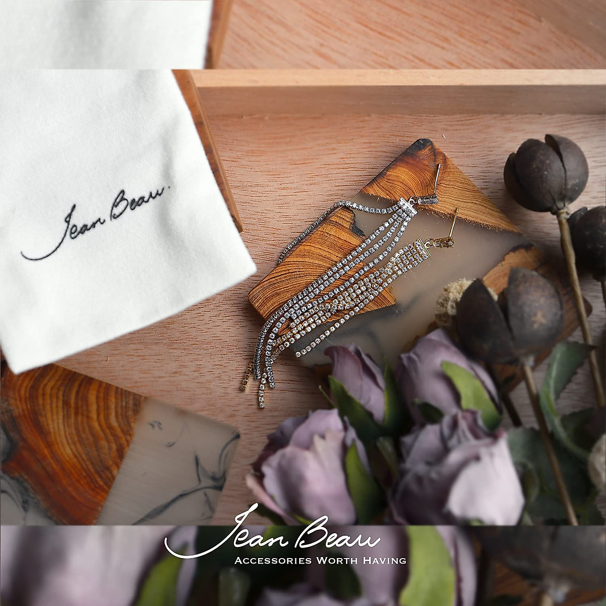 JeanBeau Simple Long Tassel Chain Earrings for Women, Minimalist Gold Brass Rhinestone Cubic Zirconia Strand Bridal Chandelier Fringe Waterfall Dangle Drop Earrings Jewelry Gifts