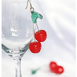 Cherry Cute Earrings for Women Red Funny Drop Dangle Earring Gold Plated Resin Green Leaf Tassel