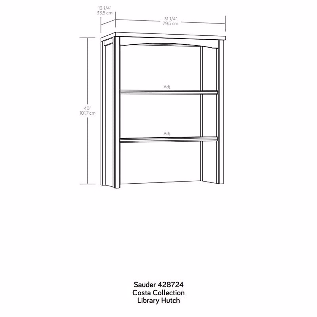 Sauder Costa Washed Walnut 2-Shelf Library Hutch, Washed Walnut Finish