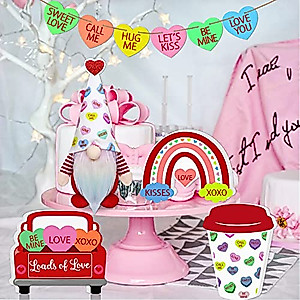 10 Pcs Valentine Tiered Tray Decor Set, Valentine Conversation Heart Decor Wooden Signs, Cute Valentine Gnome Plush, Mini Candy Heart Garland, Farmhouse Valentines Day Decor Be Mine Love XOXO Sign