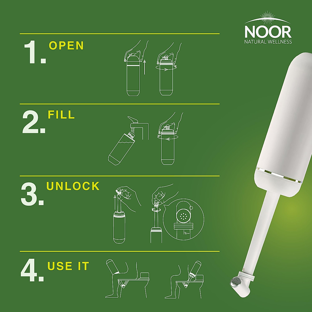 Portable Bidet Sprayer - 13oz Leakproof & Durable Handheld Travel Bidet by Noor - Eco-Friendly & Discreet Peri Bottle for Personal Hygiene On-The-Go - Reusable Handheld Bidet for Out-of-Home Use
