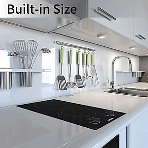 Karinear 2 Burner Electric Cooktop 12 Inch Built-in Electric Stove Top, 220v- 240v Radiant Cooktop with Residual Heat Indicator, Knob Control, Over-Temperature Protection, Hard Wire(No Plug)