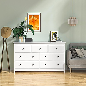 CARPETNAL White Dresser for Bedroom, 7 Drawer Dresser with Wide Drawer and Metal Handles, Woode Dressers & Chests of Drawers for Hallway, Entryway.