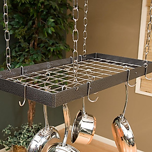 Rogar Hammered Steel Rectangular Pot Rack with Grid and Chrome Accessories 30-in.