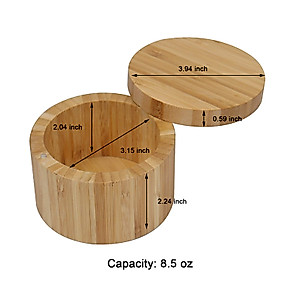 HTB Bamboo Salt Box With Magnetic Swivel Lid, 8.5oz Round Spice Container, Secure Durable Storage & Organization for Seasonings, Herbs
