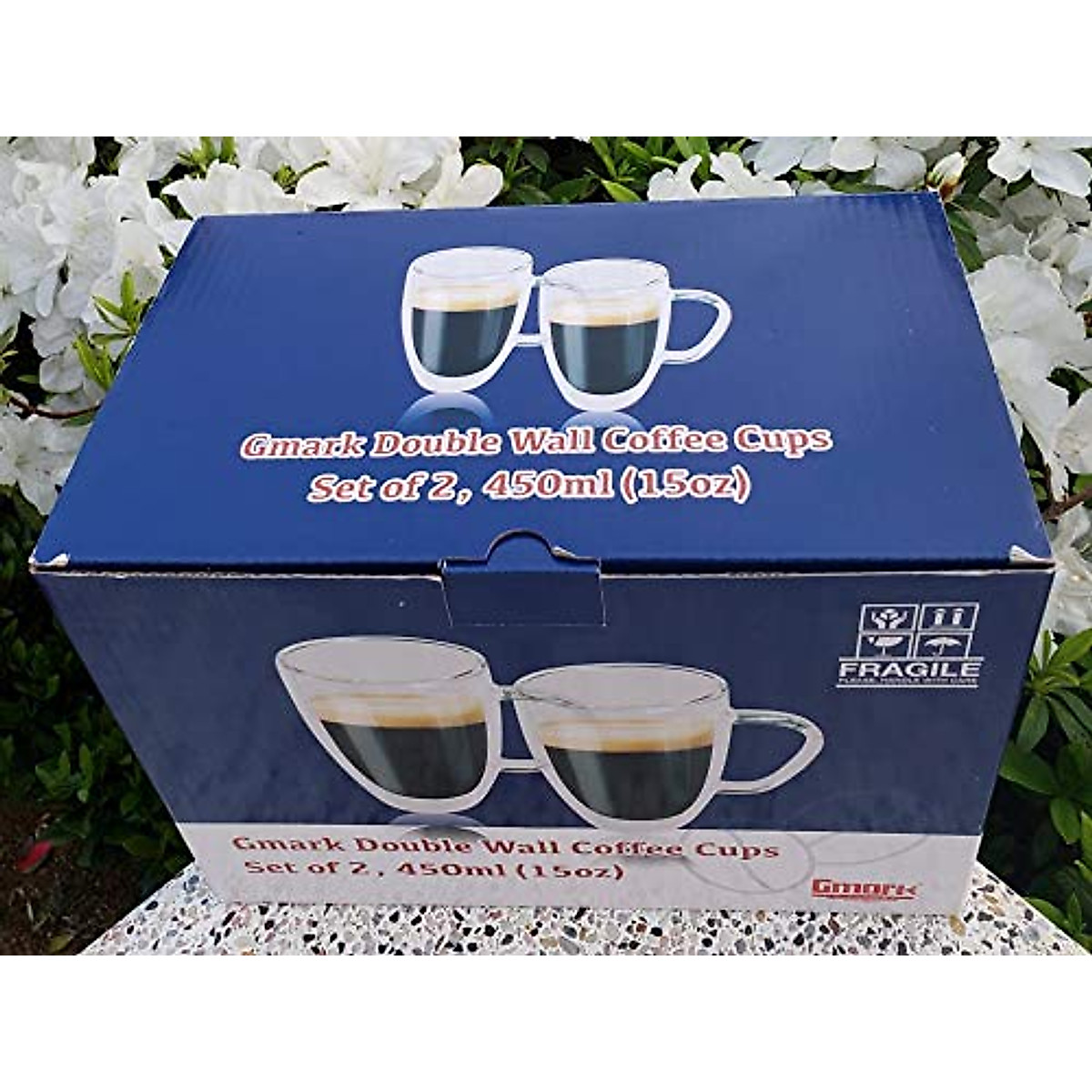 Gmark Large Coffee Mugs Set of 2 (15 oz), Double Wall Tumbler Glass Cup, Insulated Coffee Cups for Tea, Latte, Espresso, Juice, or Water GM2030