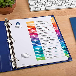 Avery 15-Tab Dividers for 3 Ring Binders, Customizable Table of Contents, Multicolor Tabs, 6 Sets (11197)
