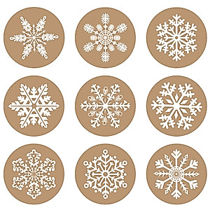 Ruisita 600 Pieces Kraft Snowflake Stickers Christmas Self Adhesive Labels Stickers Winter Favor Seals