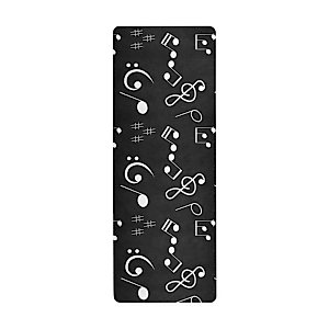 Qilmy Music Note Yoga Mat Non-Slip Foldable Sweat Absorbent Travel Yoga Mat with Carrying Bag for Yoga, Pilates, Exercise, Workout, Bikram and Hot Yoga 71 x 26 Inch