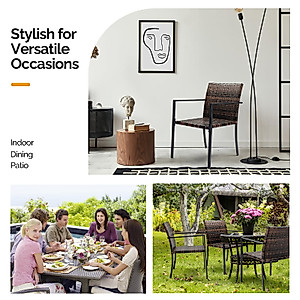 VINGLI Stackable Wicker Chairs Outdoor Dining Chairs Set of 4, All-Weather Patio Ratten Chairs Furniture for Garden Porch Backyard Deck Fire Pit, Capacity 350 lbs, Brown