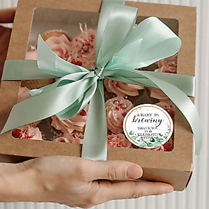 50 Greenery A Baby is Brewing Stickers - Gender Neutral Baby Shower Favor Stickers for Invitations, Candles, Popcorn, Water Bottles - 2 Inches.