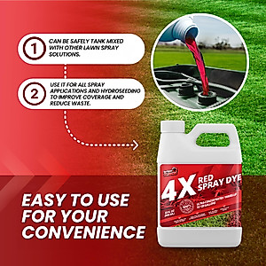 4X Red Spray Dye - Concentrated Spray Pattern Indicator Dye, Ideal Fertilizer Marking Dye, Lawn Turf Mark and Marker, Easily Mark Where You've Sprayed, Safe & Non-Staining Spray Indicator Dye, 32 oz.