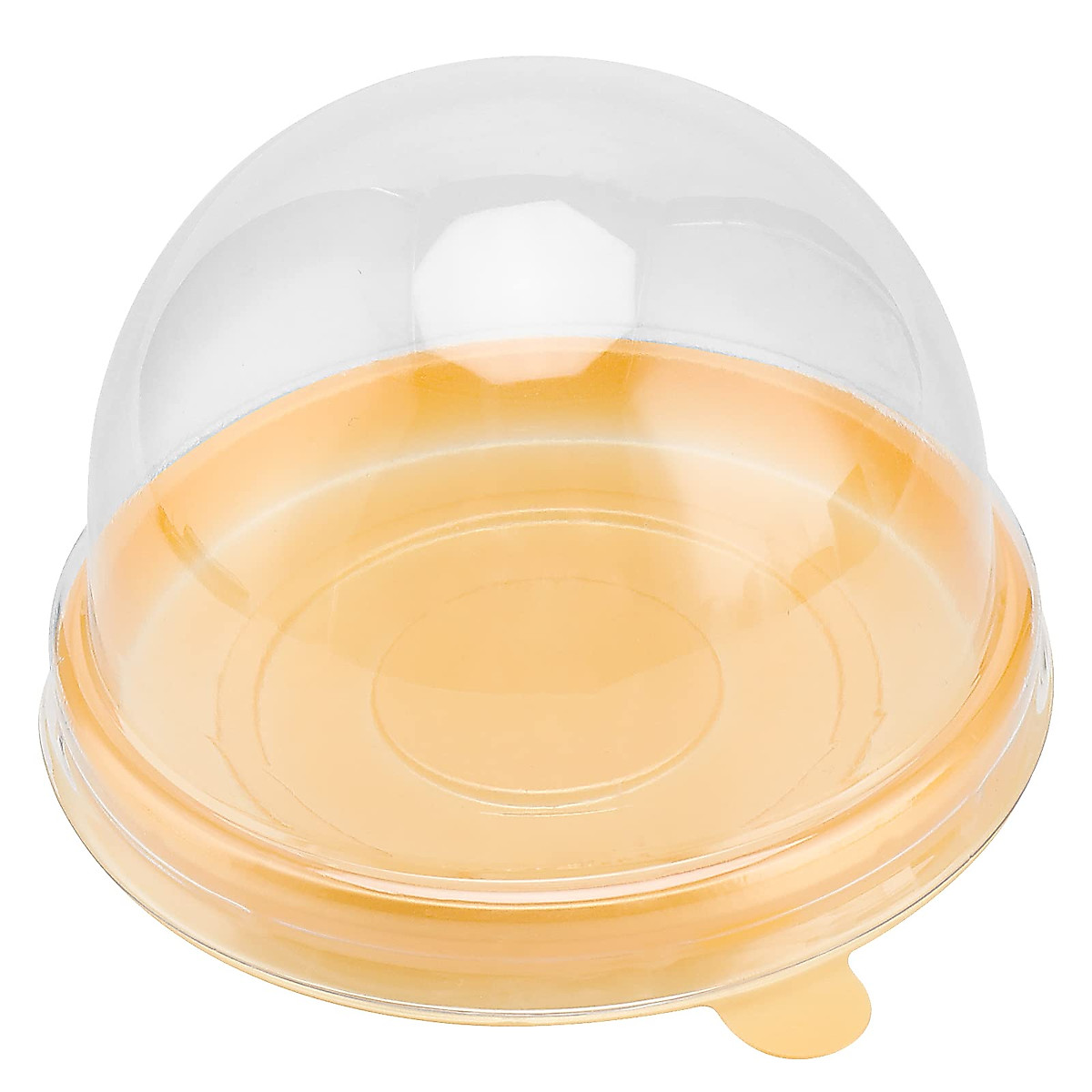 MUKLEI 200 Pack 3 Inch Plastic Mini Cake Box, Clear Cupcake Box with Dome Lids, Dome Muffin Single Container Round Plastic Cupcake Holders for Mooncakes, Cookies, Desserts, Gold Base