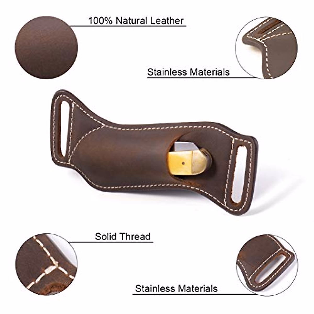 Gentlestache Leather Knife Sheaths for Belt, Pocket Knife Holder, EDC Sheath for Folding, Compact Draw Knife Holster Dark Brown
