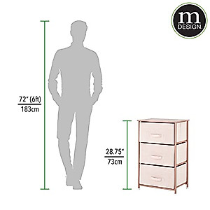 mDesign Steel Top and Frame Storage Dresser Tower Unit with 3 Removable Fabric Drawers for Bedroom, Living Room, or Bathroom - Holds Clothes, Accessories, Lido Collection - Light Pink/Rose Gold