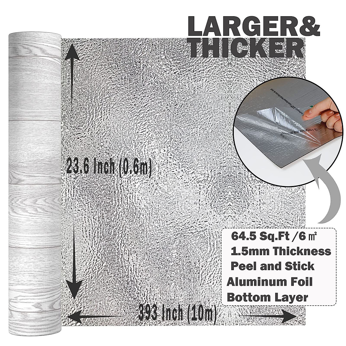 Oxdigi Peel and Stick Vinyl Flooring Roll 23"x 393"/64 Sq.Ft, Thicken Self Adhesive Vinyl Floor Tiles Wood Plank Flooring Waterproof Wear-resistant for any Room, Easy DIY Floor Coverings, White-Washed