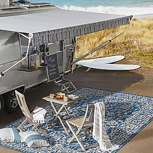 JONATHAN Y SMB103A-8 Palazzo Vine and Border Textured Weave Indoor Outdoor Area-Rug Coastal Bohemian Rustic Glam Easy-Cleaning Bedroom Kitchen Backyard Patio Non Shedding, 8 X 10, Navy/Gray