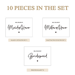PartyGifts&beyond 10 Pcs Bridesmaid Card Will You Be My Bridesmaid Card Bridesmaid Proposal Card,8 Bridesmaid Card 1 Maid of Honor Card 1 Matron of Honor Card with 10 Envelopes(White)