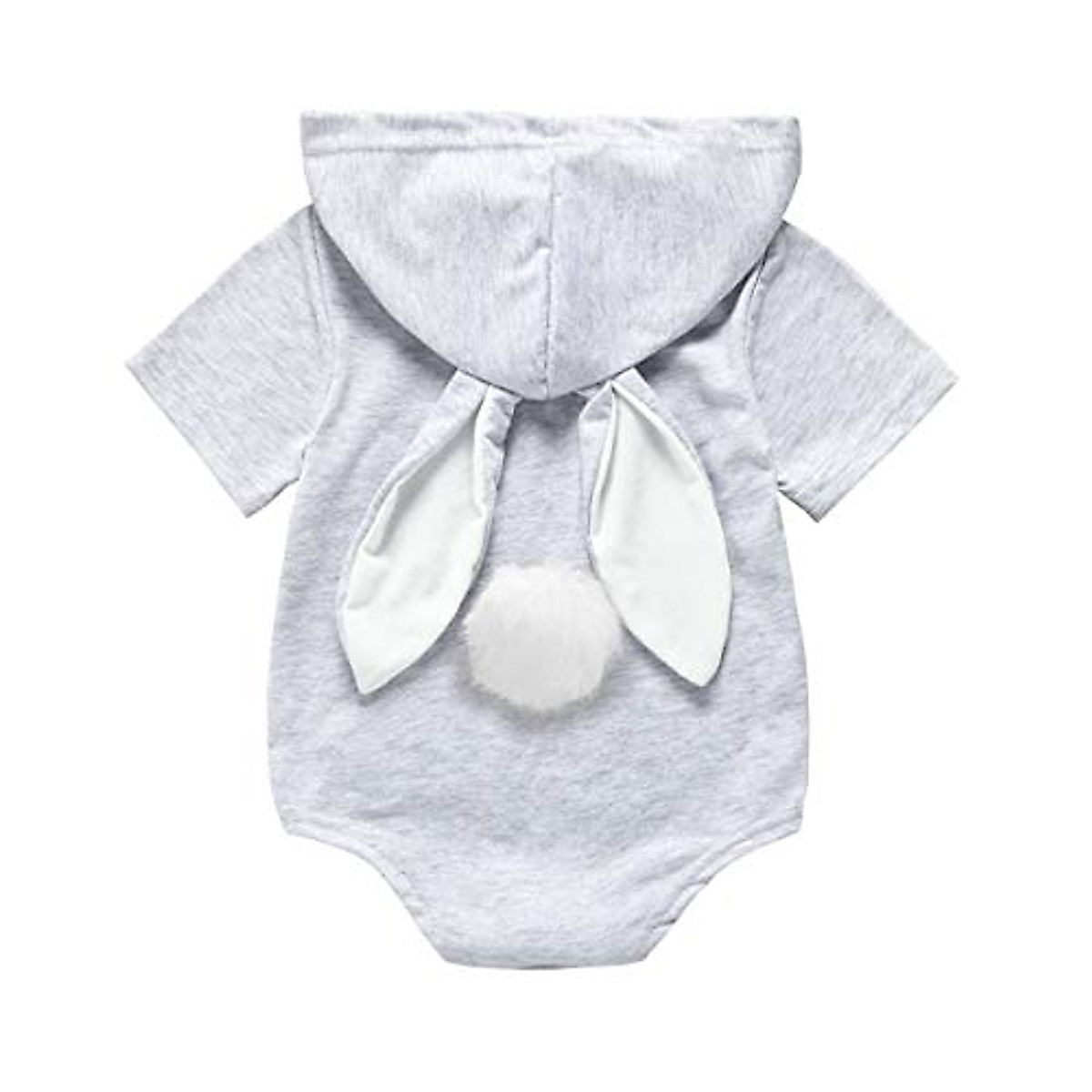 Symunnia Newborn Infant Baby Girl Boy Bunny Hooded Romper Cartoon 3D Rabbit Pocket Jumpsuit Short Sleeve(12-18months,Grey)