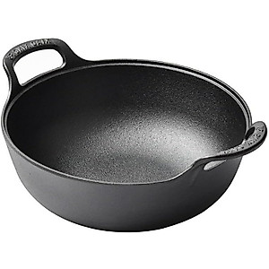 VONOTO Cast Iron Wok with Handles, Pre-seasoned Cast Iron Grilling Wok, Use in the Oven, on the Stove, or on the Grill (8 inch)