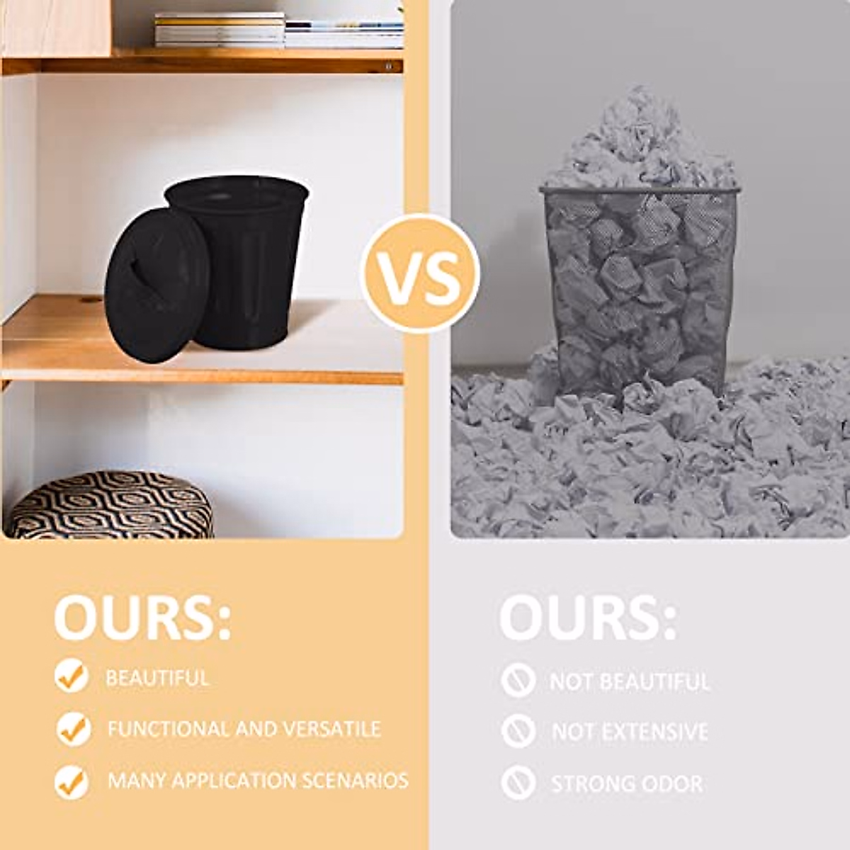 UKCOCO White Desk Metal Trash Can with Lid Wastebasket Small Buckets Tinplate Tin Pails Tabletop Storage Containers Organizer for Home Office Bathroom Kitchen Party Favors Black Recycle Bin