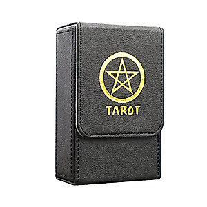 Black Lotus 80 Cards Capacity Tarot Cards Storage Box PU Leather Oracle Organizer Storage Case Game Double Layer Collection Flip Cover Tarot Holder (Black), tarot box