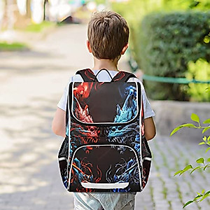 ODAWA Red Blue Dragon School Backpacks for Boy Kids Large Capacity Bookbags with Chest Strap for School and Travel