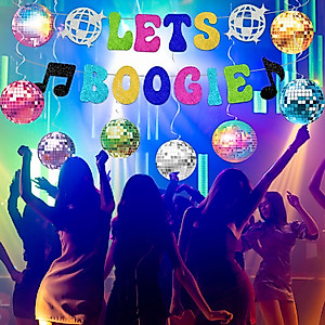 80's 90s Disco Themed Party Decorations Let's Boogie Banner Disco Ball Hanging Swirls Backdrop 70s Hanging Decor For Classroom Throwback Party Decorations Back To 60s 70s 80s 90s Dance Decade Party