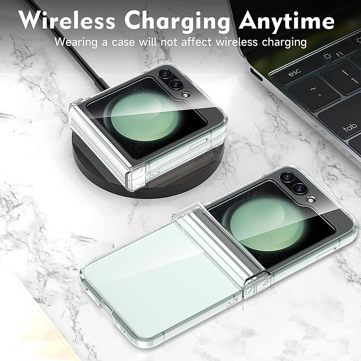 ONOLA for Samsung Galaxy Z Flip 5 Case with Hinge Protection and 360°Rotate Ring Magnetic Kickstand, Samsung Z Flip 5 Phone Case for Samsung Galaxy Z Flip 5 5G (Z_Clear)