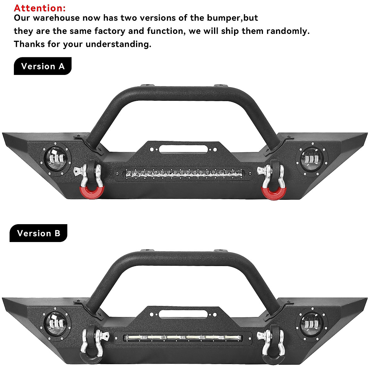 LEDKINGDOMUS Front& Rear Bumper with Tire Carrier Compatible with 07-18 Jeep Wrangler JK JKU Rubicon Sahara Sports Model w/ 2x 60W Fog Light, Winch Plate and D-rings Offroad Rock Crawler Bumper
