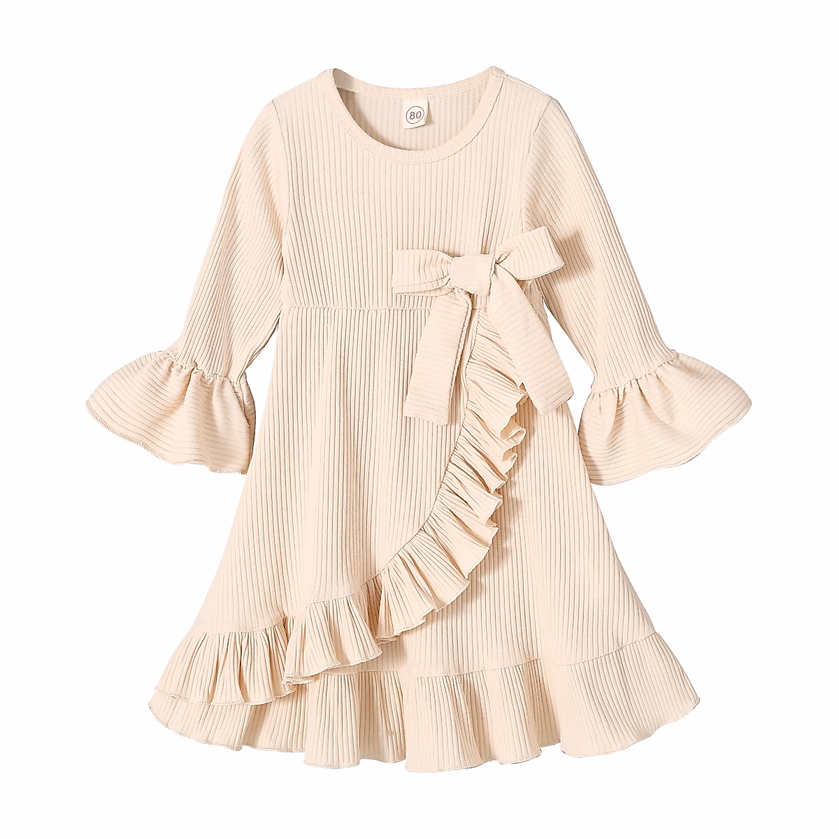 YOUNGER TREE Toddler Baby Girls Fall Clothing Solid Cotton Pit Irregular Skirt Winter Dress Long Sleeve Skirt Outfits(Ruffle-Beige, 2-3T)