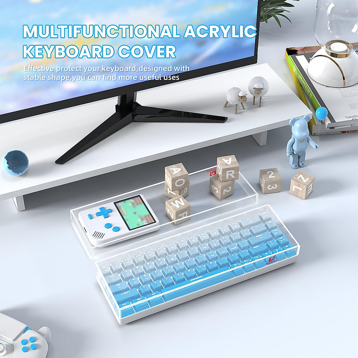 ZIYOU LANG KC02 Acrylic Clear Transparent Keyboard Cover(12.28*4*0.9’’) with Dustproof Waterproof Anti-hit Anti-cat Protective Case for 65% Small Layout 61Key 64Key 68Key Mechanical Gaming Keyboard