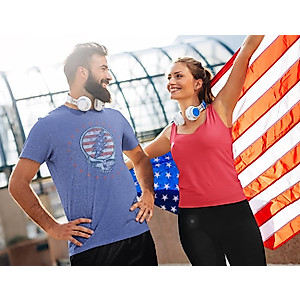 Ripple Junction Grateful Dead Men's Short Sleeve T-Shirt Patriotic Steal Your Face 4th of July Stealie Heather Royal 2XL