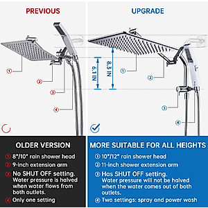 G-Promise All Metal 12'' Rain Shower Head with Handheld Built-in Power Wash Mode 3-way Diverter with Pause Setting 11'' Adjustable Extension Arm with Lock Joint 65'' Stainless Steel Hose