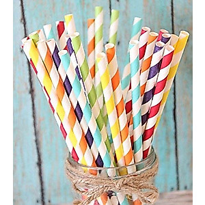 Charmed Rainbow stripe paper straw set of 150 straws with all the color of the rainbow!