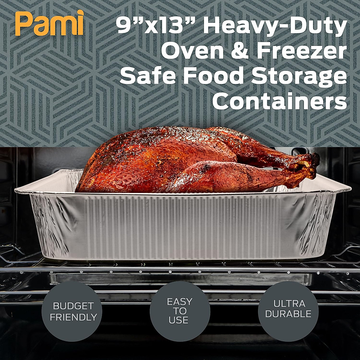 PAMI Aluminum Baking Pans, Half Size, Deep [Pack of 30] - 9”x13” Heavy-Duty Oven & Freezer Safe Food Storage Containers- Tin Foil Pans For Grilling, Roasting, BBQ & Baking- Foil Takeout Containers