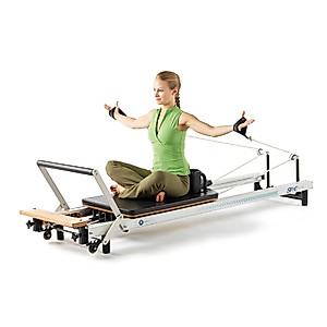 Merrithew™ At Home SPX® Reformer Package with Reformer Box, Footstrap, Padded Platform Extender and Metal Roll-up Pole – Pilates Workouts at Home(BLACK)
