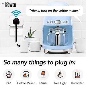 iPower Smart Plug WiFi Mini Outlet 15 Amp Works with Alexa and Google Voice, App Remote Control, Timer, No Hub Required, 2 Pack, 2-Pack