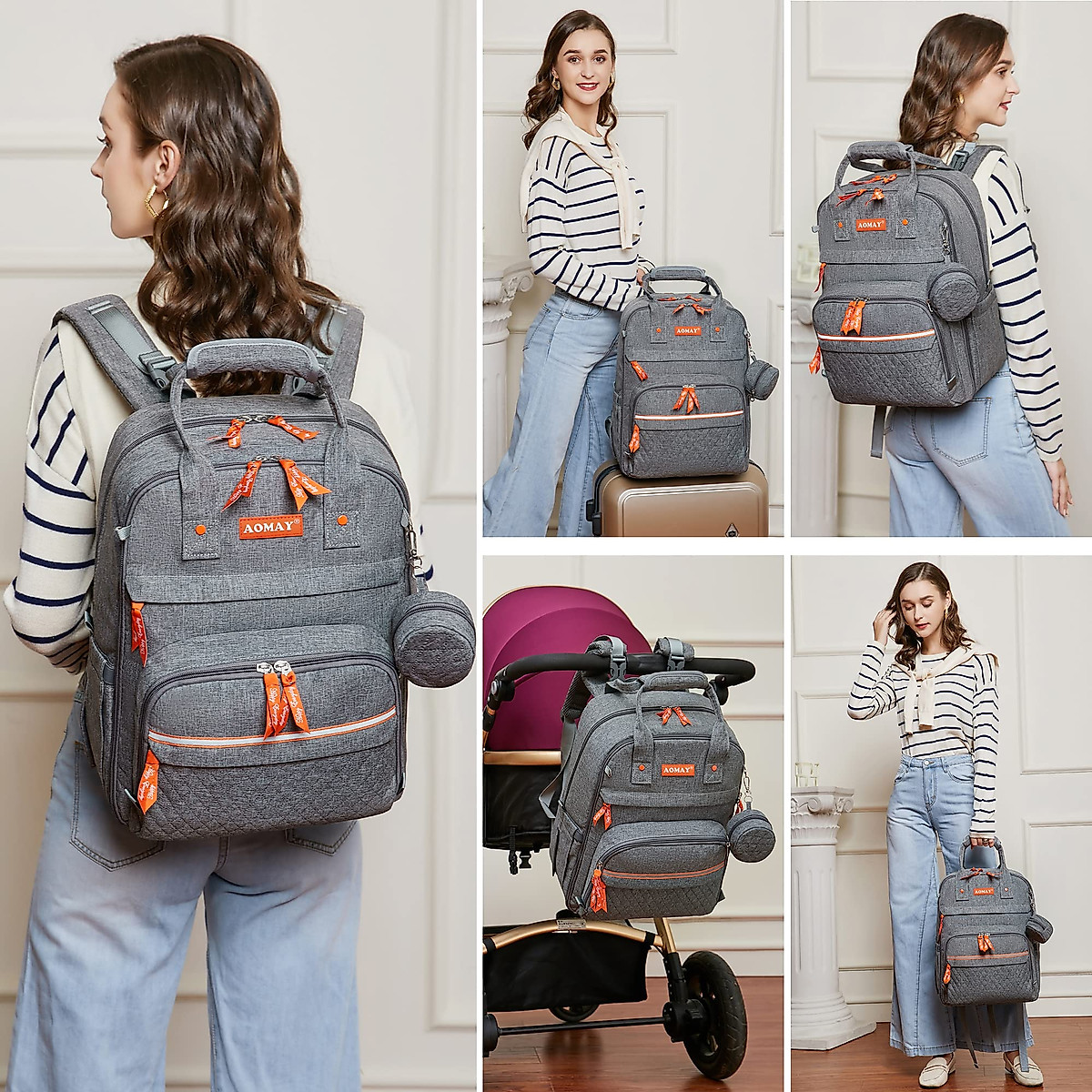 AOMAY Baby Diaper Bag Backpack for Mom, Multifunction Nappy Changing Bags, Waterproof, Travel, Maternity, Large Capacity (Regular)