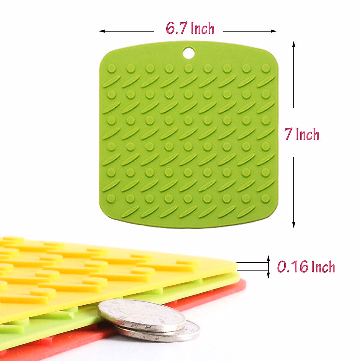 Potholder, Pot TrivetSilicone Pot Holders, Silicone Trivets, Pot Holders Heat Resistant, Hot Pad, Hot Bowl Holder, Jar Opener, Pot Spoon Holder, Non Slip, Dishwasher Available BPA Set of 6 (6.7x7in)